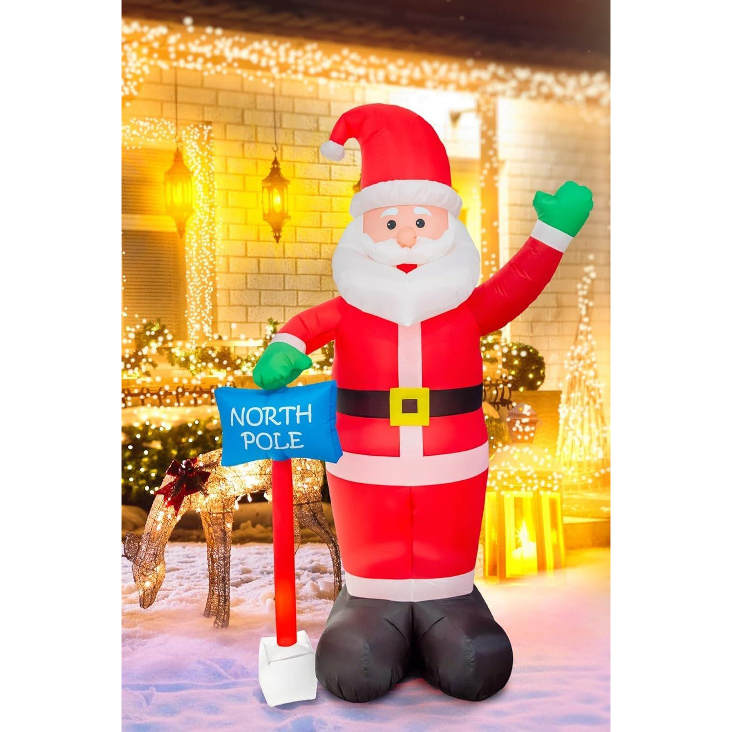 8ft Inflatable Hand Waving Santa Clause with North Pole Sign Board Pre ...
