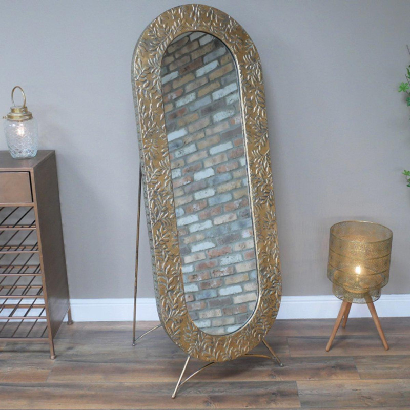 Antique Brass Leaf Embossed Oval Freestanding Cheval Mirror 57cm X ...