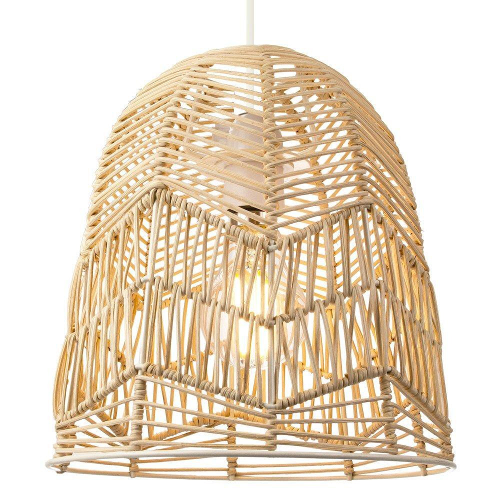 Traditional Bell Shaped Light Brown Rattan Wicker Ceiling Pendant Light ...