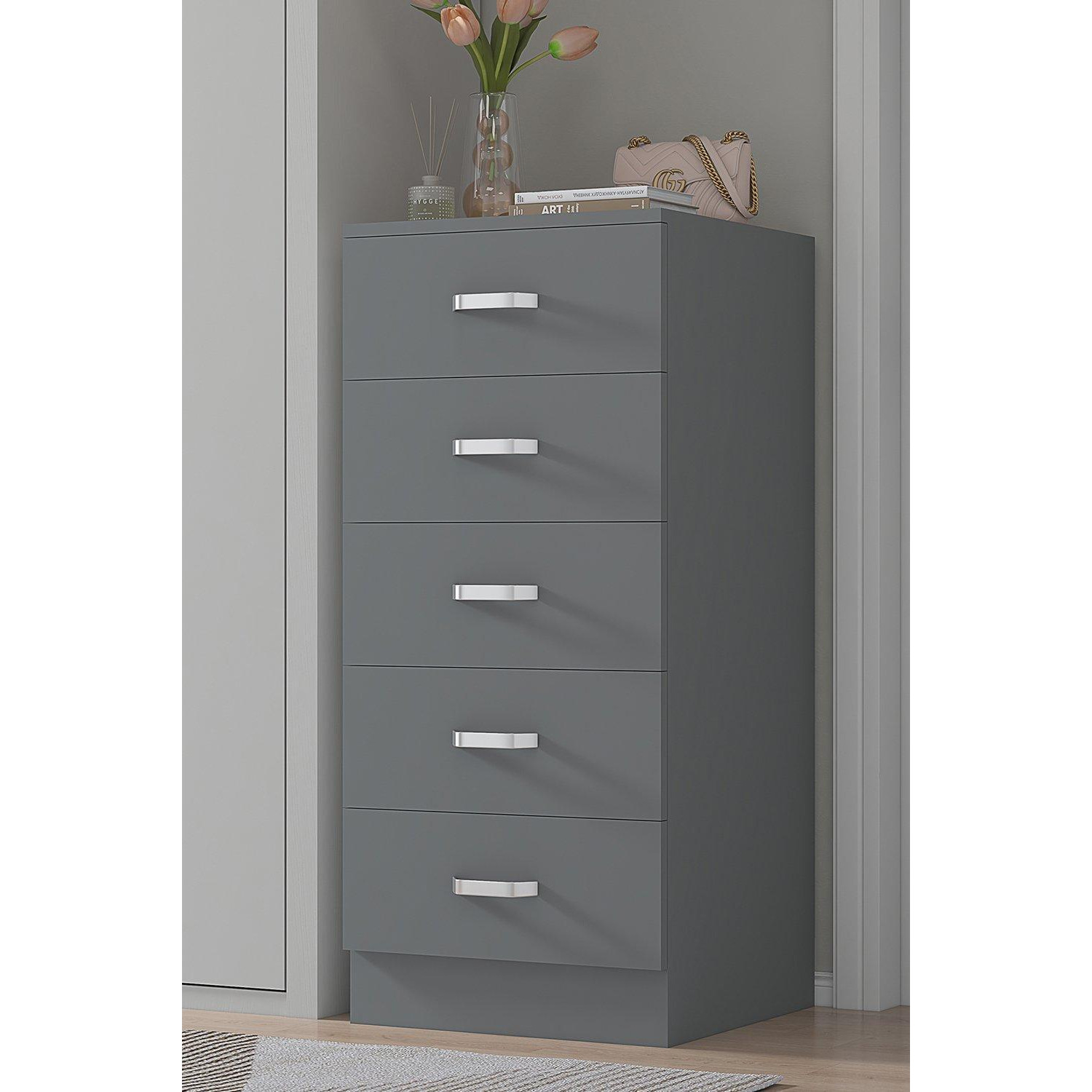 Tunis 5 Drawer Tall Slim Chest Of Drawers - Matt Grey by Debenhams ...