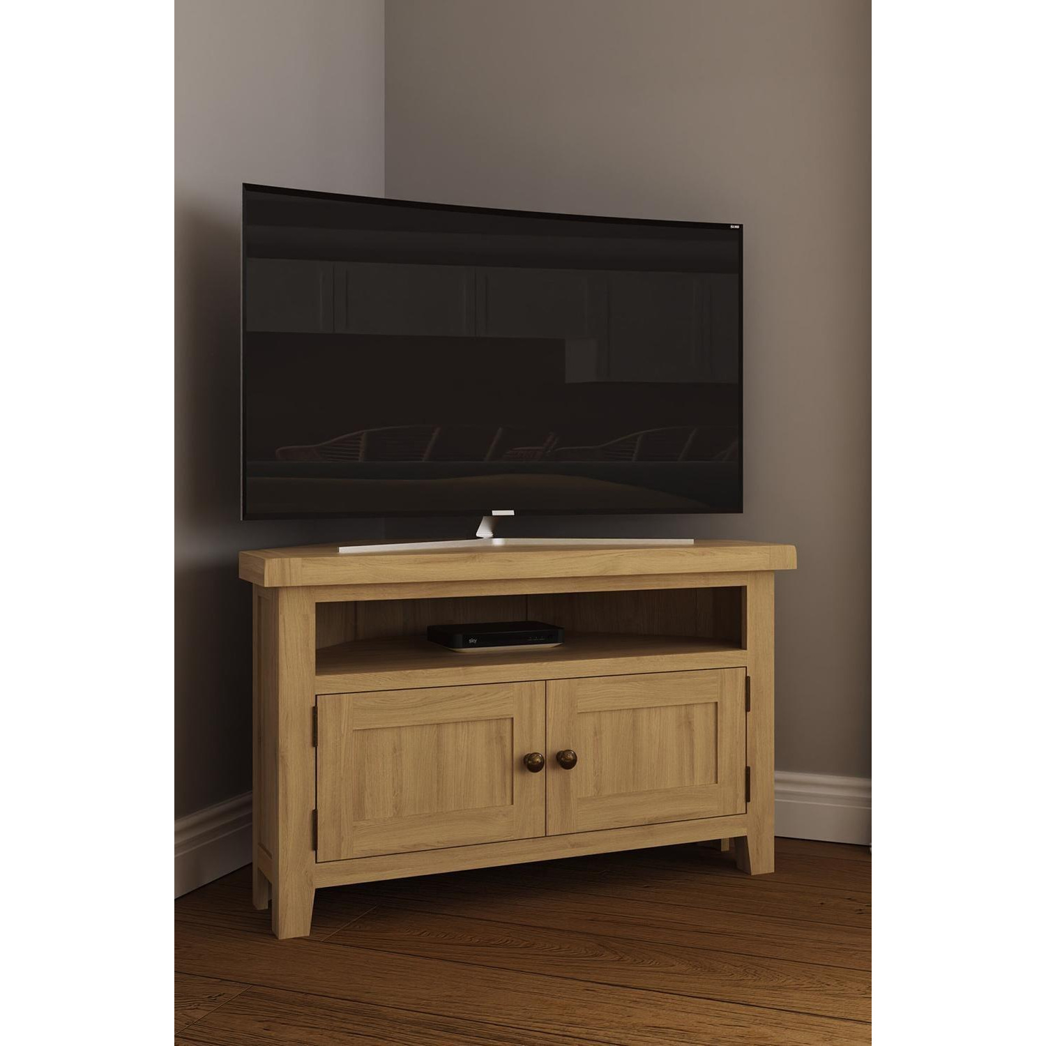 Natural Solid Oak 2 Door Corner TV Unit by Debenhams | ufurnish.com