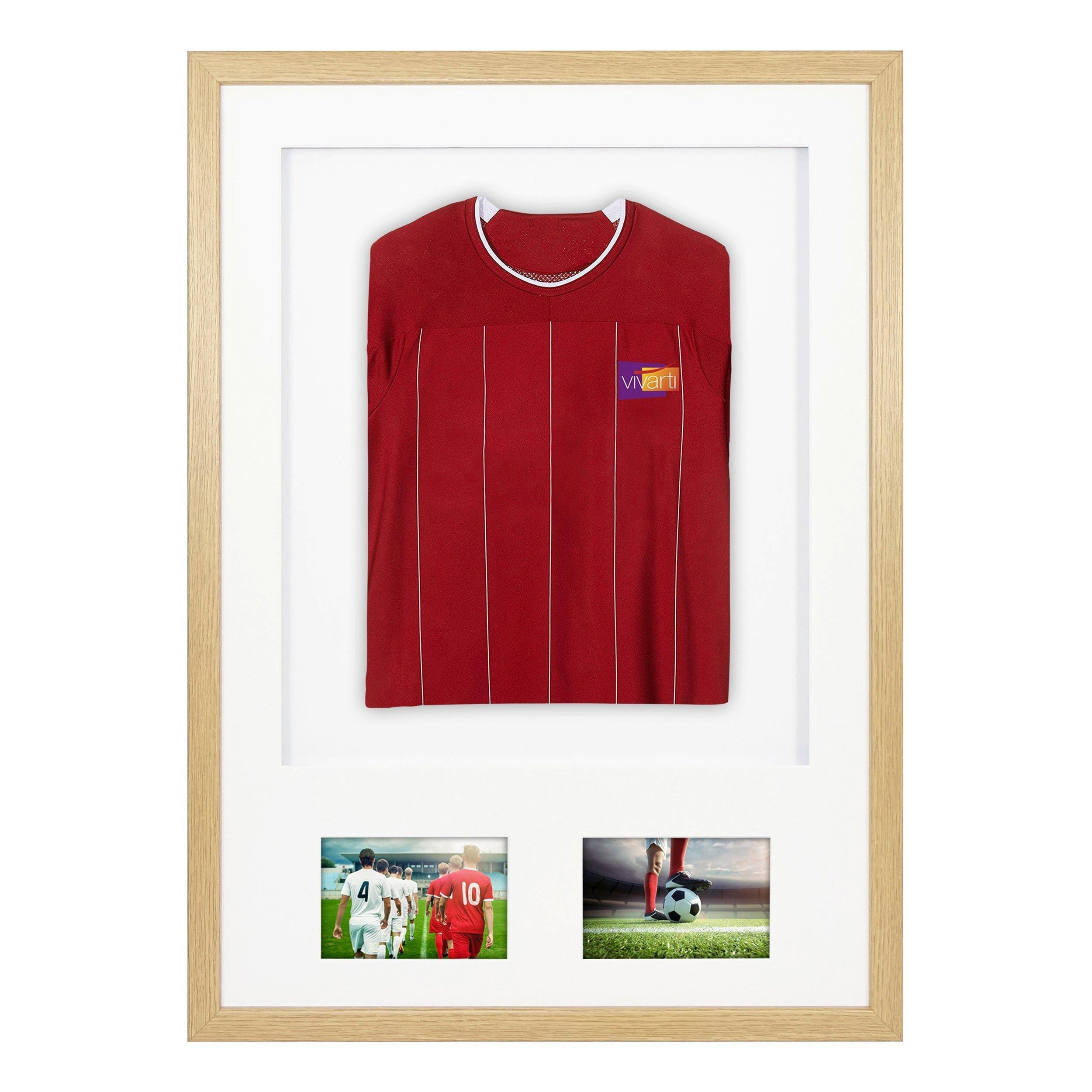 3D + Double Aperture Mounted Sports Shirt Display Frame with Oak Frame ...