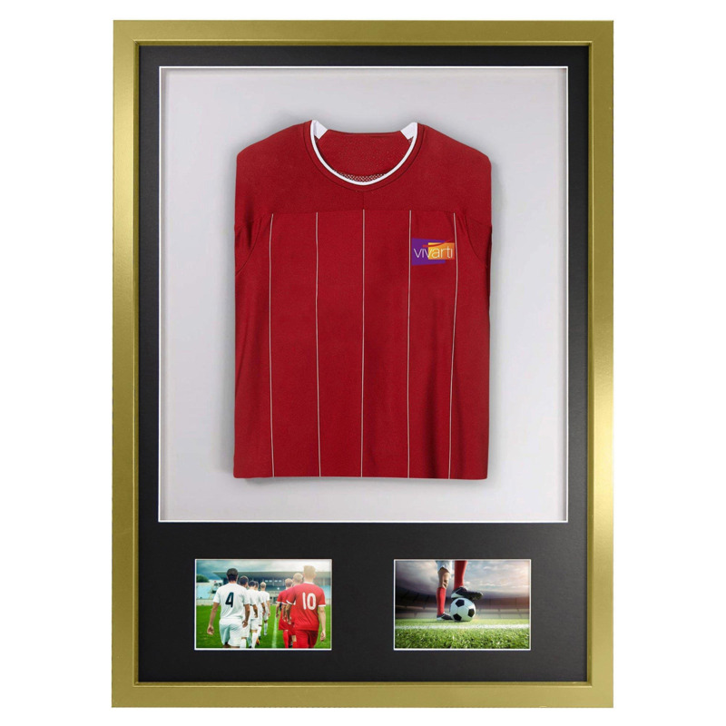 3D + Double Aperture Mounted Sports Shirt Display Frame with Gold Frame ...