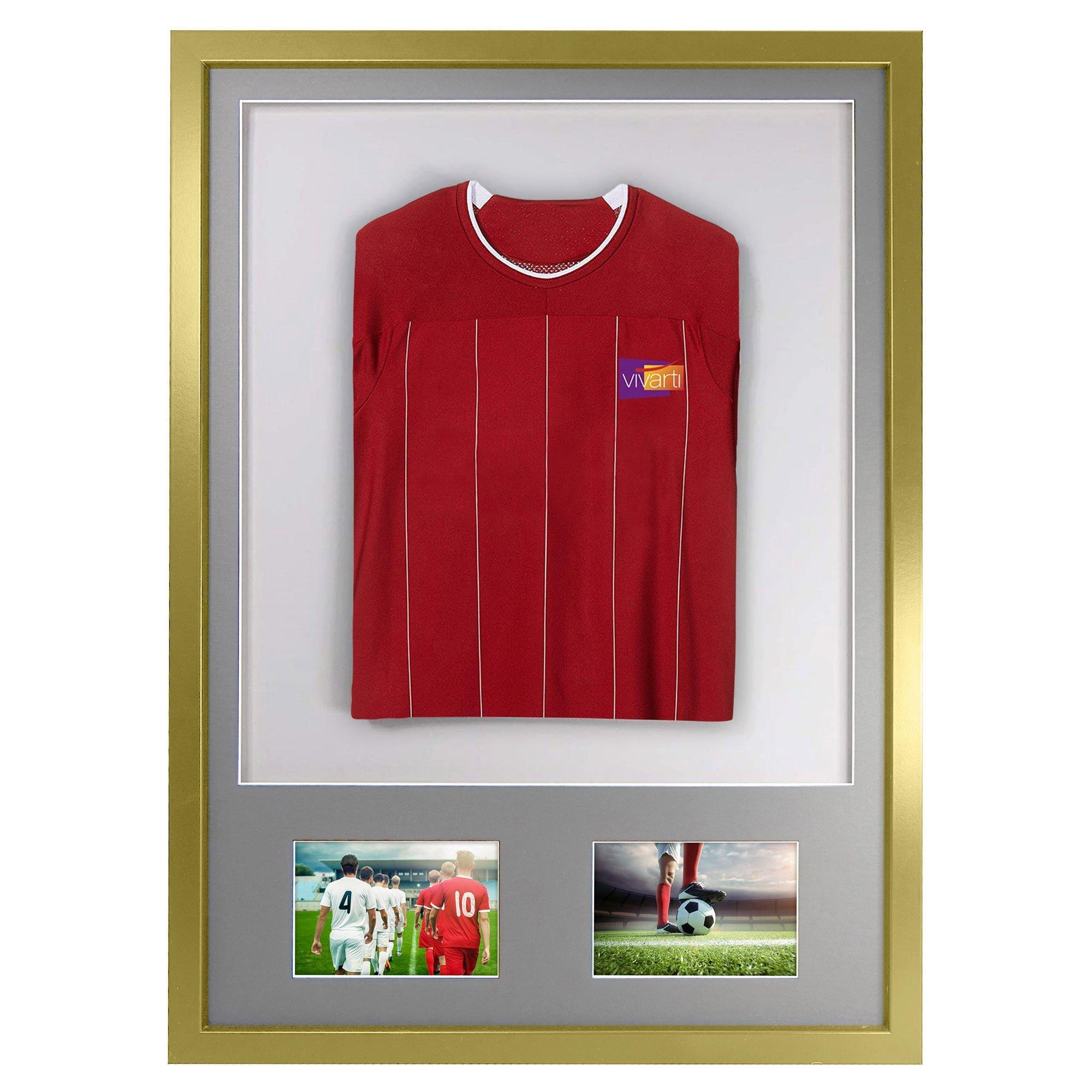 3D + Double Aperture Mounted Sports Shirt Display Frame with Gold Frame ...
