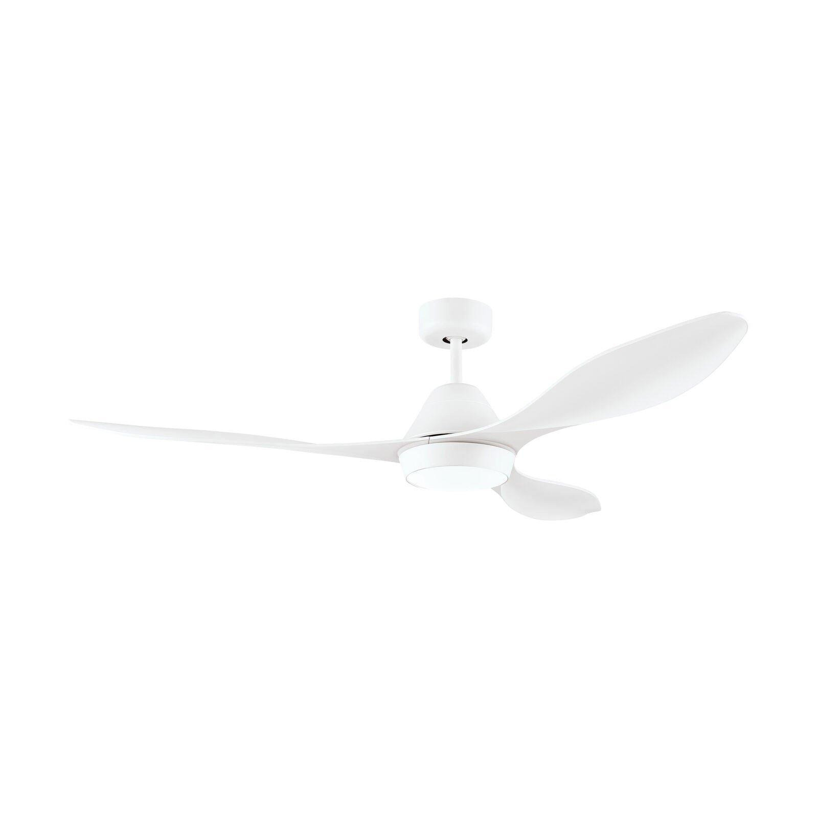 Remote Control Ceiling Fan & Light Matt White Steel 18W Built in LED by ...