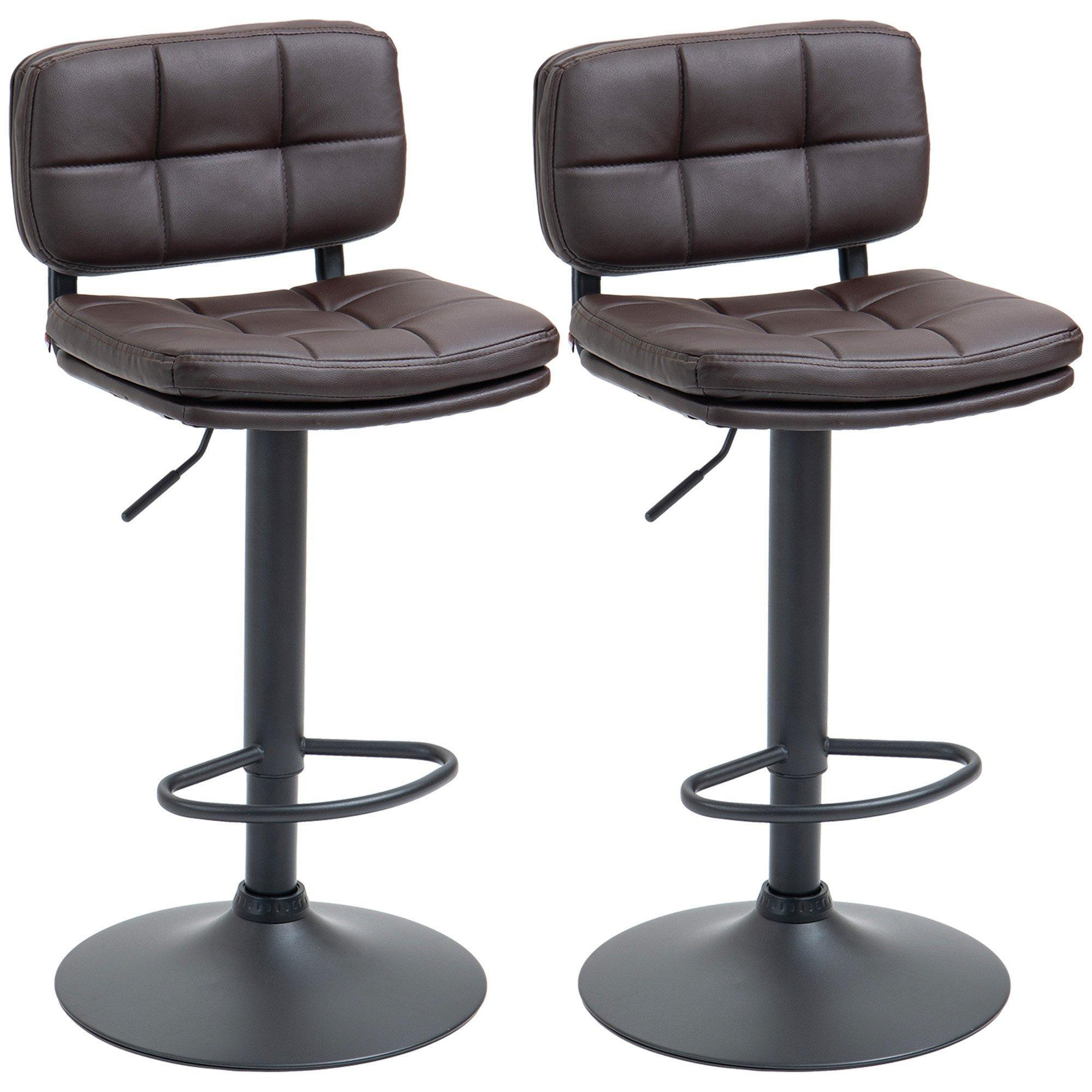 PU Leather Bar Stools Set Of 2 Adjustable Height Chairs Swivel by ...