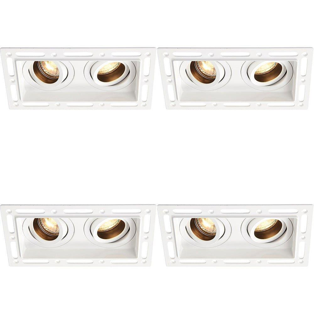4 PACK Twin Trimless Plaster-In Downlight - 2 x 50W GU10 Reflector LED ...