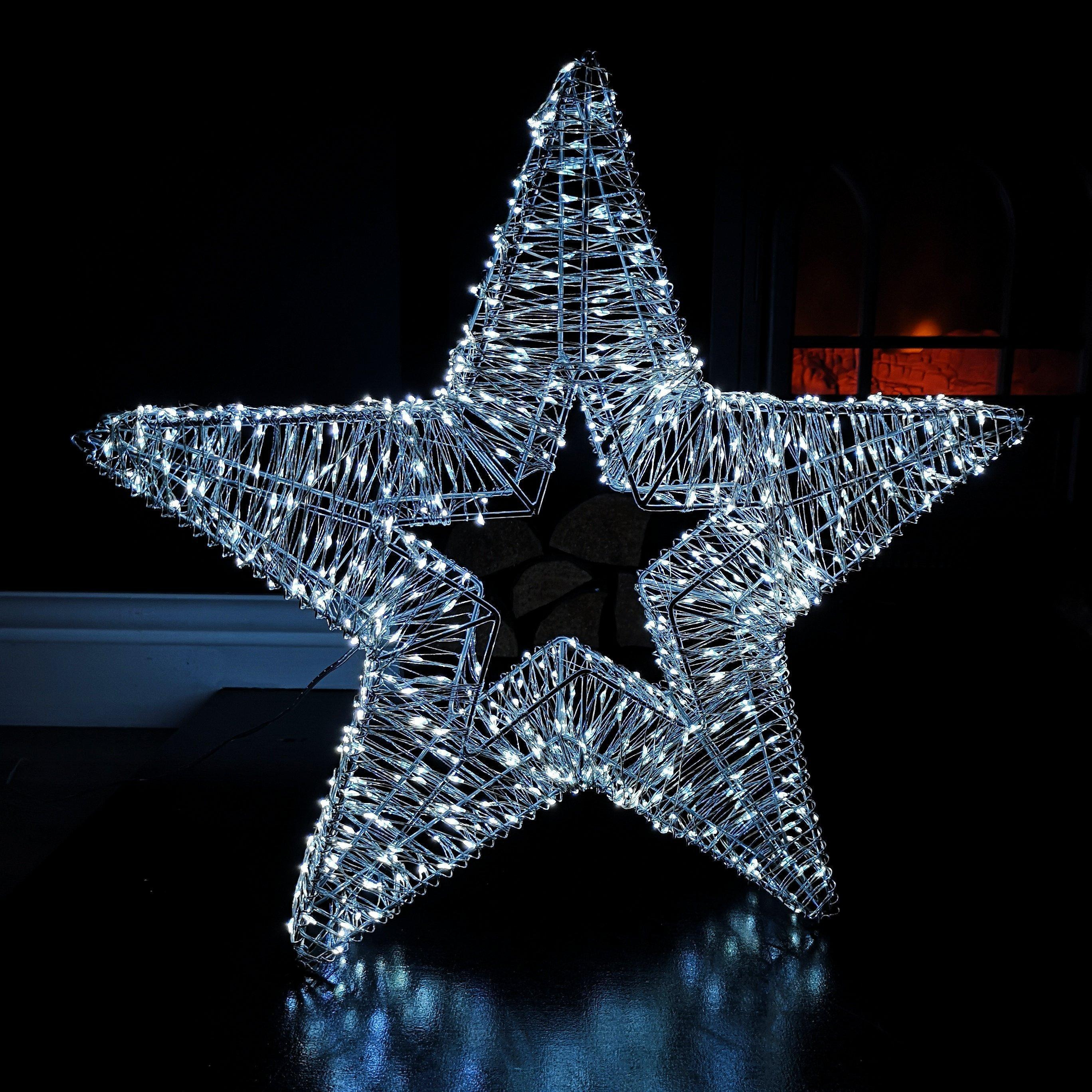 45cm Light up Silver Christmas Star Sculpture Decoration with 750 White ...