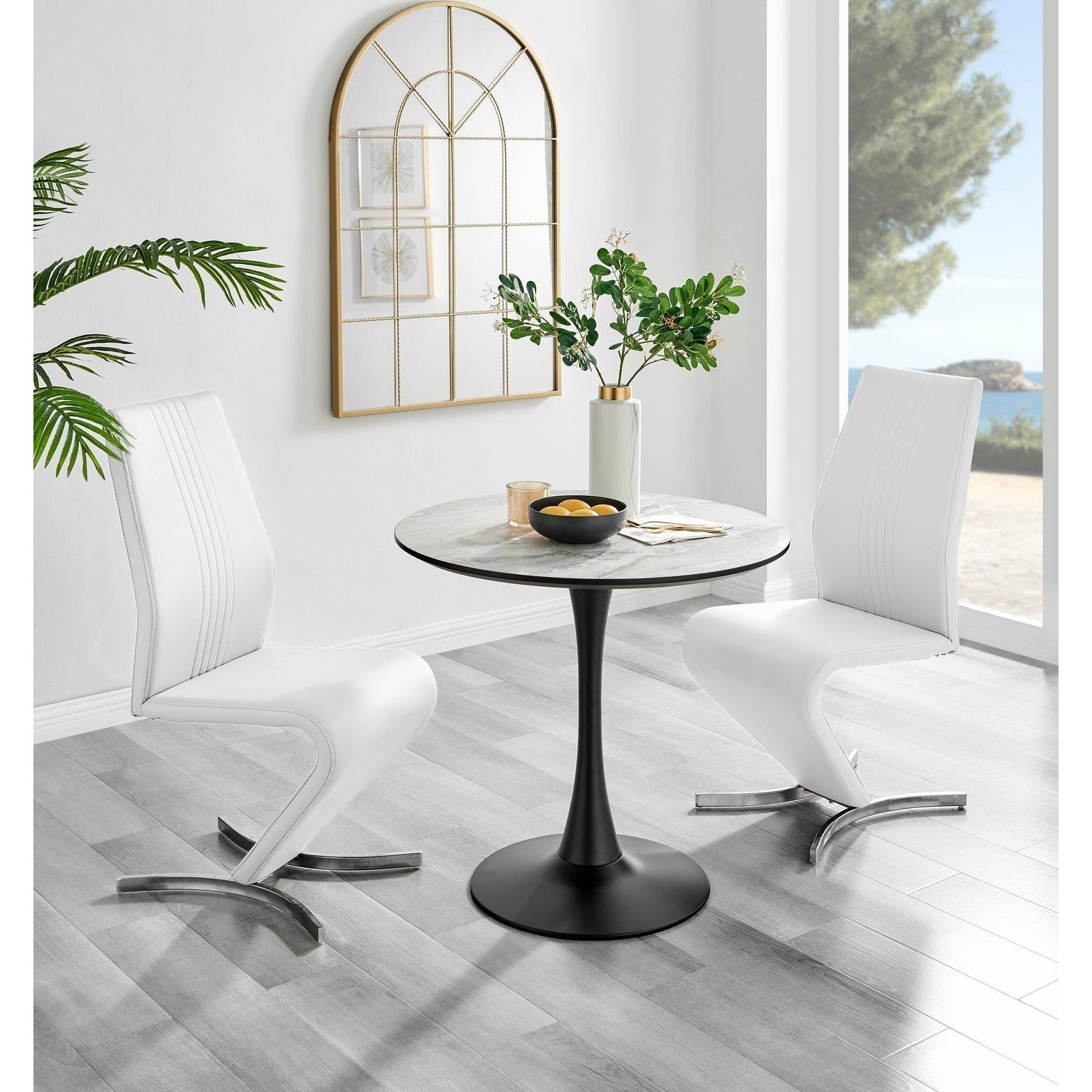 Elina White Marble Effect Scratch Resistant Dining Table & 2 Willow ...