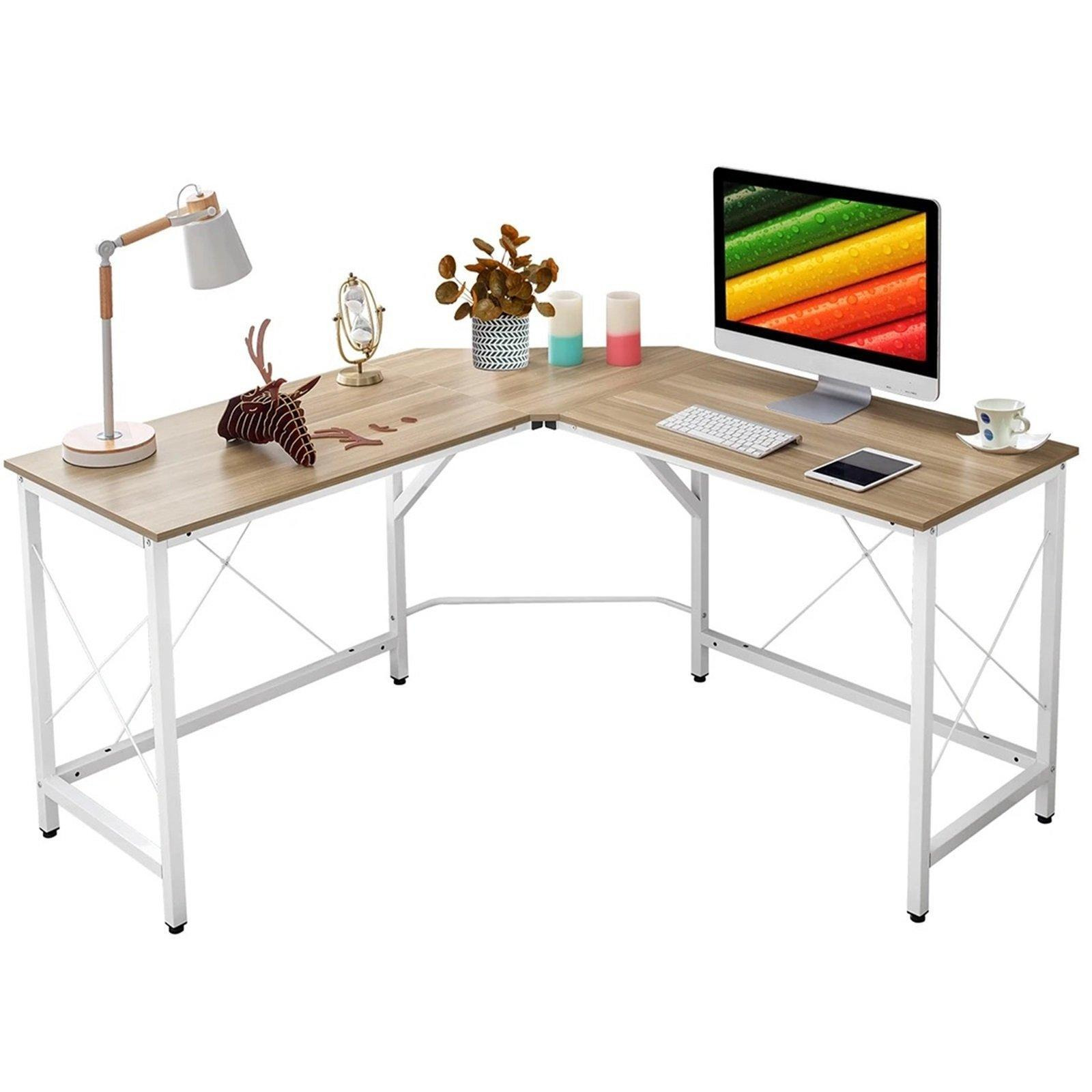 Wooden Oak White L Shape Computer Desk Workstation Corner Table by ...