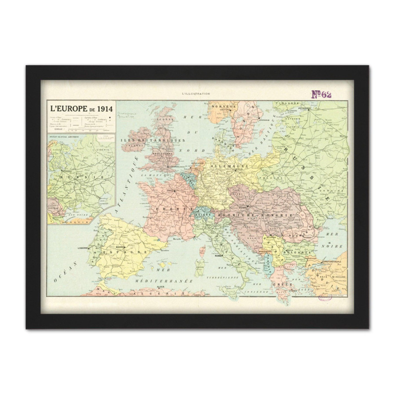 Peltier 1914 Political Map Europe French Language Large Framed Wall ...