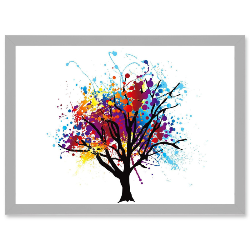 Abstract Colourful Tree Splash Painting Illustration A4 Artwork Framed ...