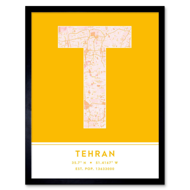 Wall Art Print Tehran Iran City Map Modern Typography Stylish Letter ...