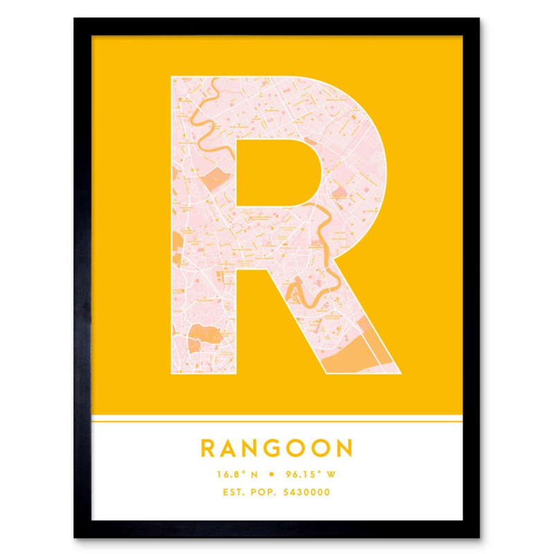 Rangoon Myanmar City Map Modern Typography Stylish Letter Framed Word ...