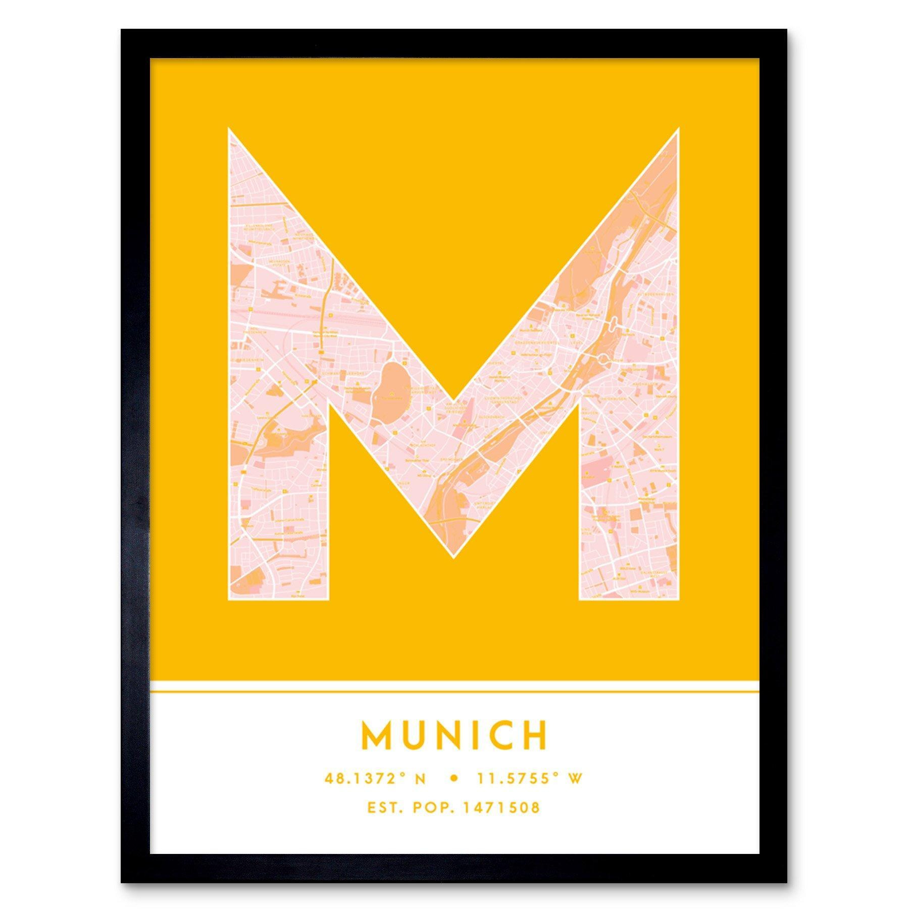 Wall Art Print Munich Germany City Map Modern Typography Stylish Letter ...