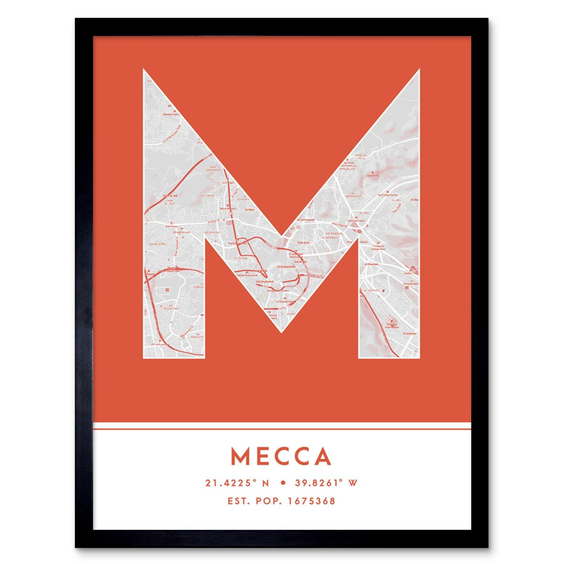 Wall Art Print Mecca Saudi Arabia City Map Modern Typography Stylish ...