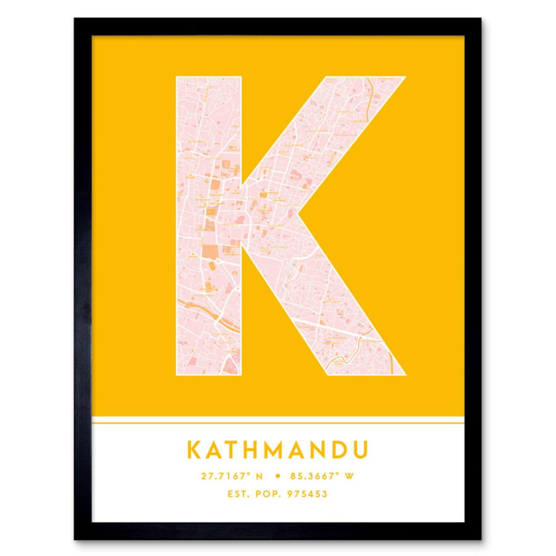 Kathmandu Nepal City Map Modern Typography Stylish Letter Framed Word ...