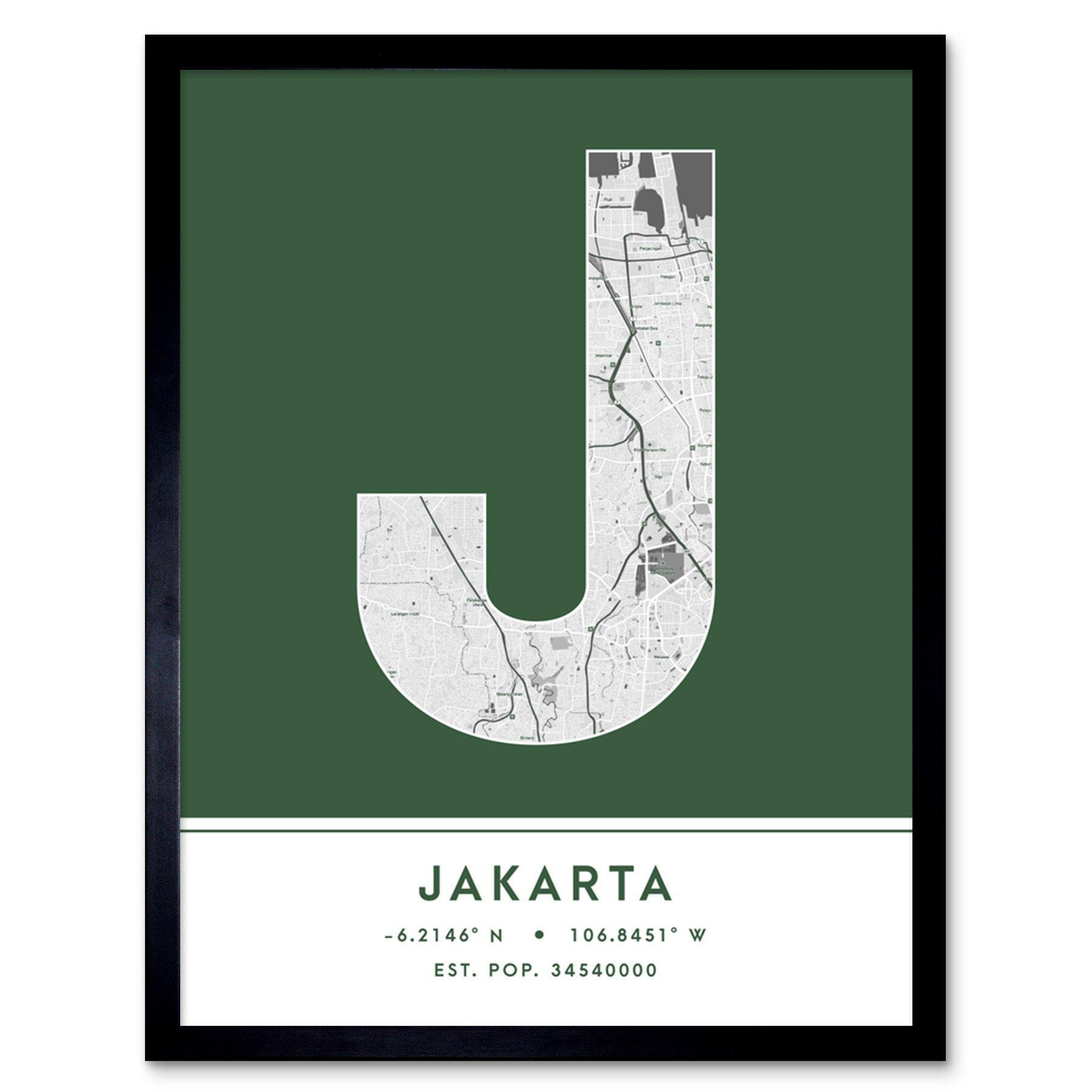Wall Art Print Jakarta Indonesia City Map Modern Typography Stylish ...