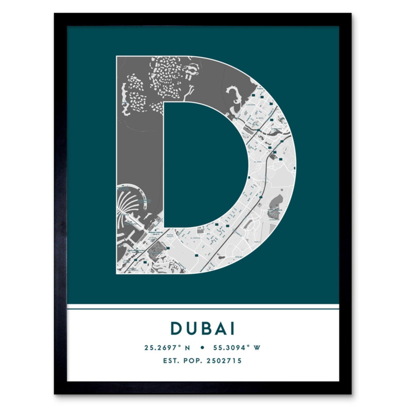 Wall Art Print Dubai United Arab Emirates City Map Modern Typography ...
