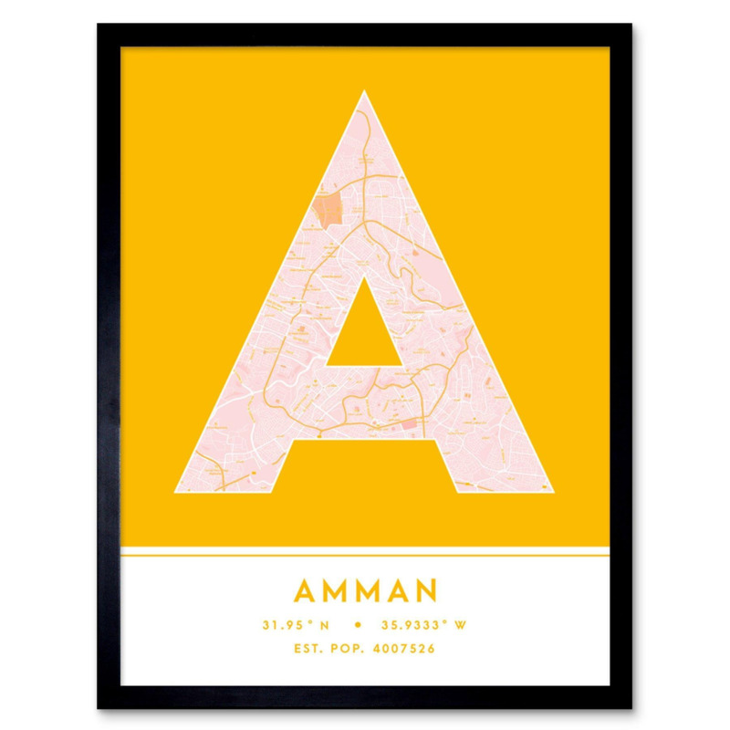 Amman Jordan City Map Modern Typography Stylish Letter Framed Word Wall ...