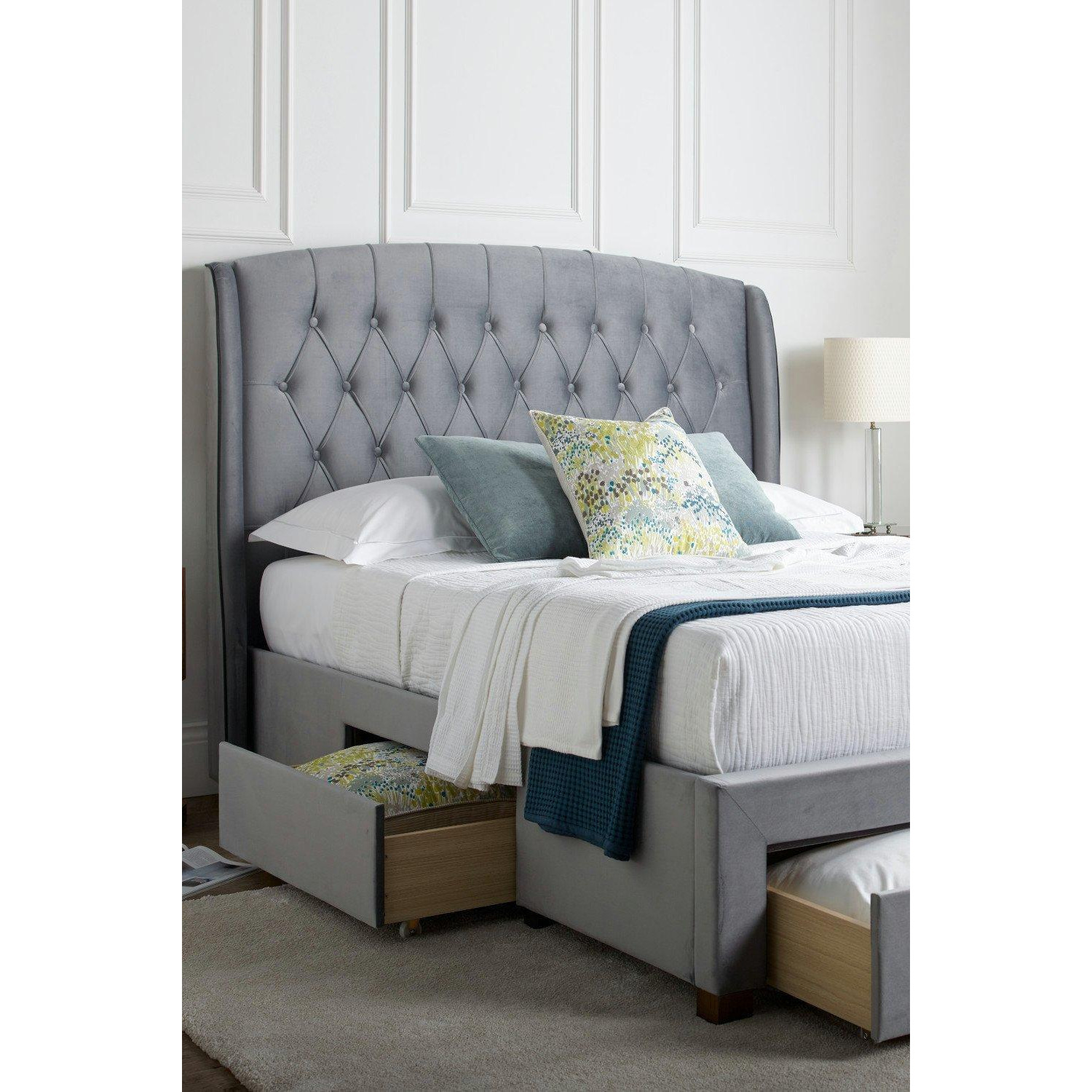 Elise Grey Winged Upholstered Drawer Storage - Bed Frame by Debenhams ...