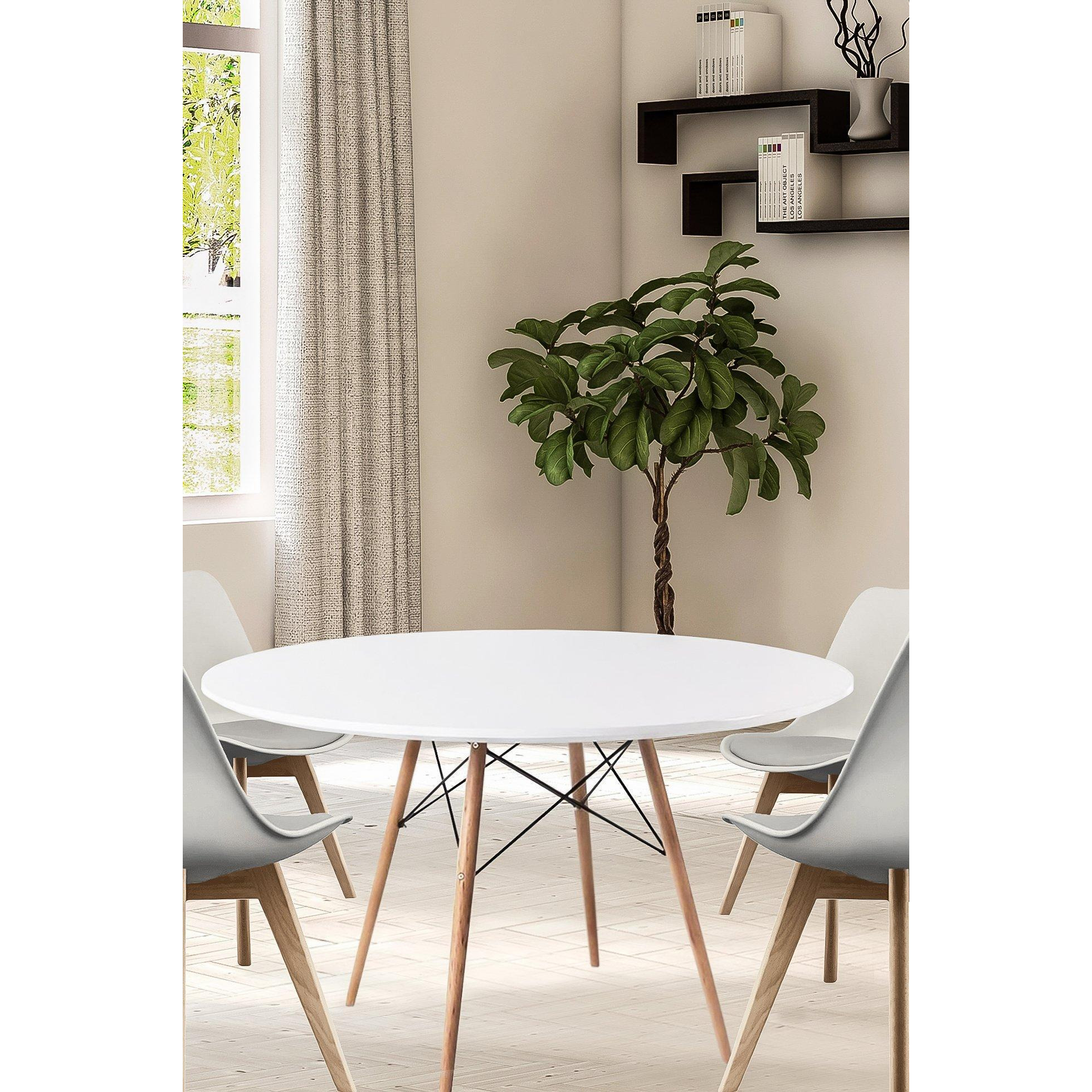 Soho Large White Circular Dining Table with Beech Wood Legs by ...