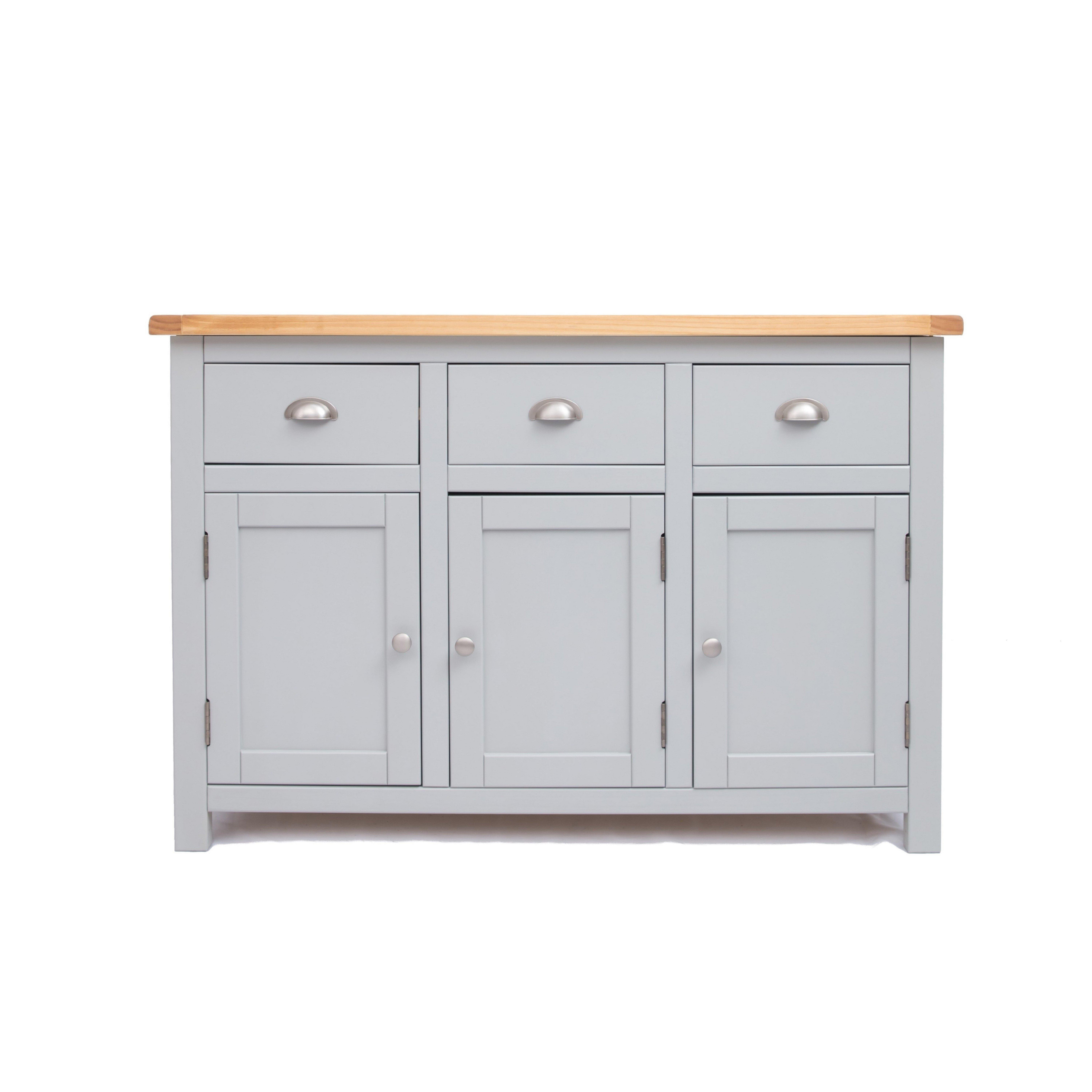 Argenta Light Grey 3 Drawer 3 Door Sideboard Chrome Cup Handle by ...