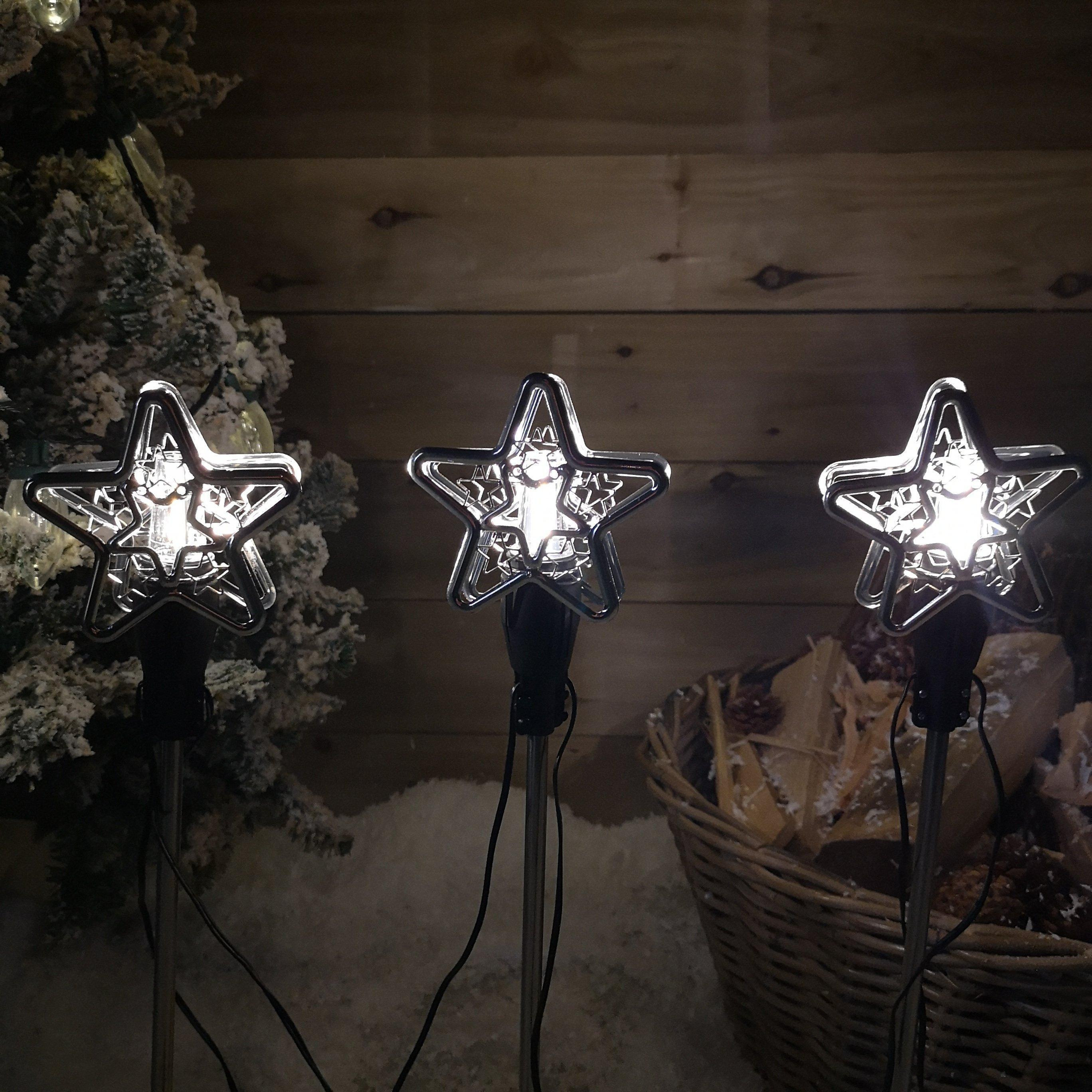 Set of 3 Christmas Star Flashing Warm White LED Connectable Pathfinder ...