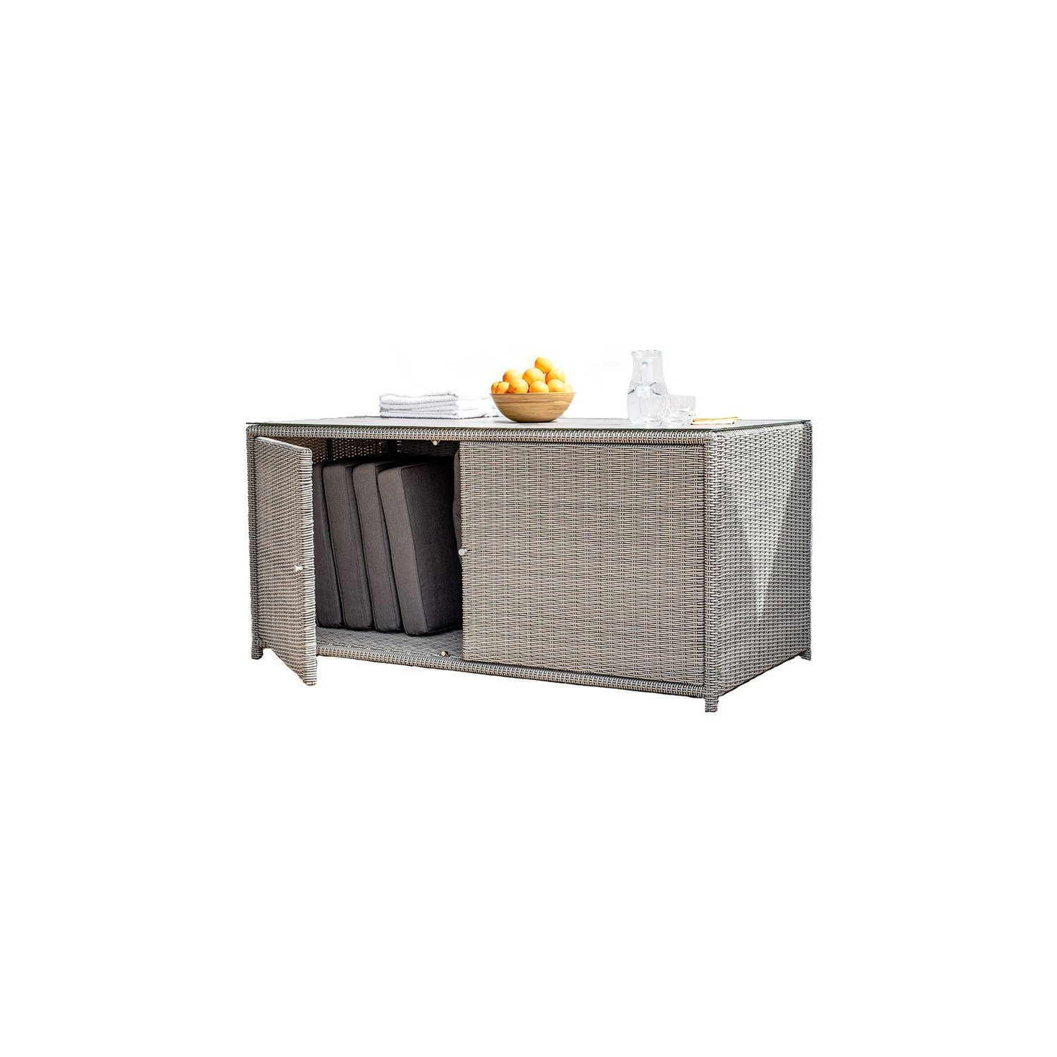 Santiago Rattan Storage Box/Console Table with Glass Top in Grey by Debenhams | ufurnish.com