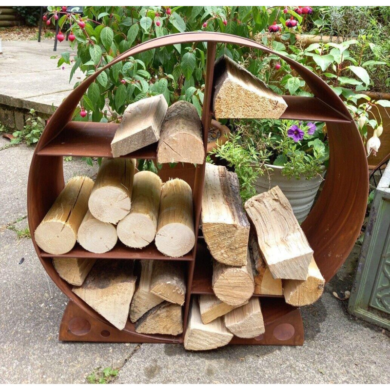 Steel Round Log Store & Shelves Metal Log Holder Log Storage in Rustic ...