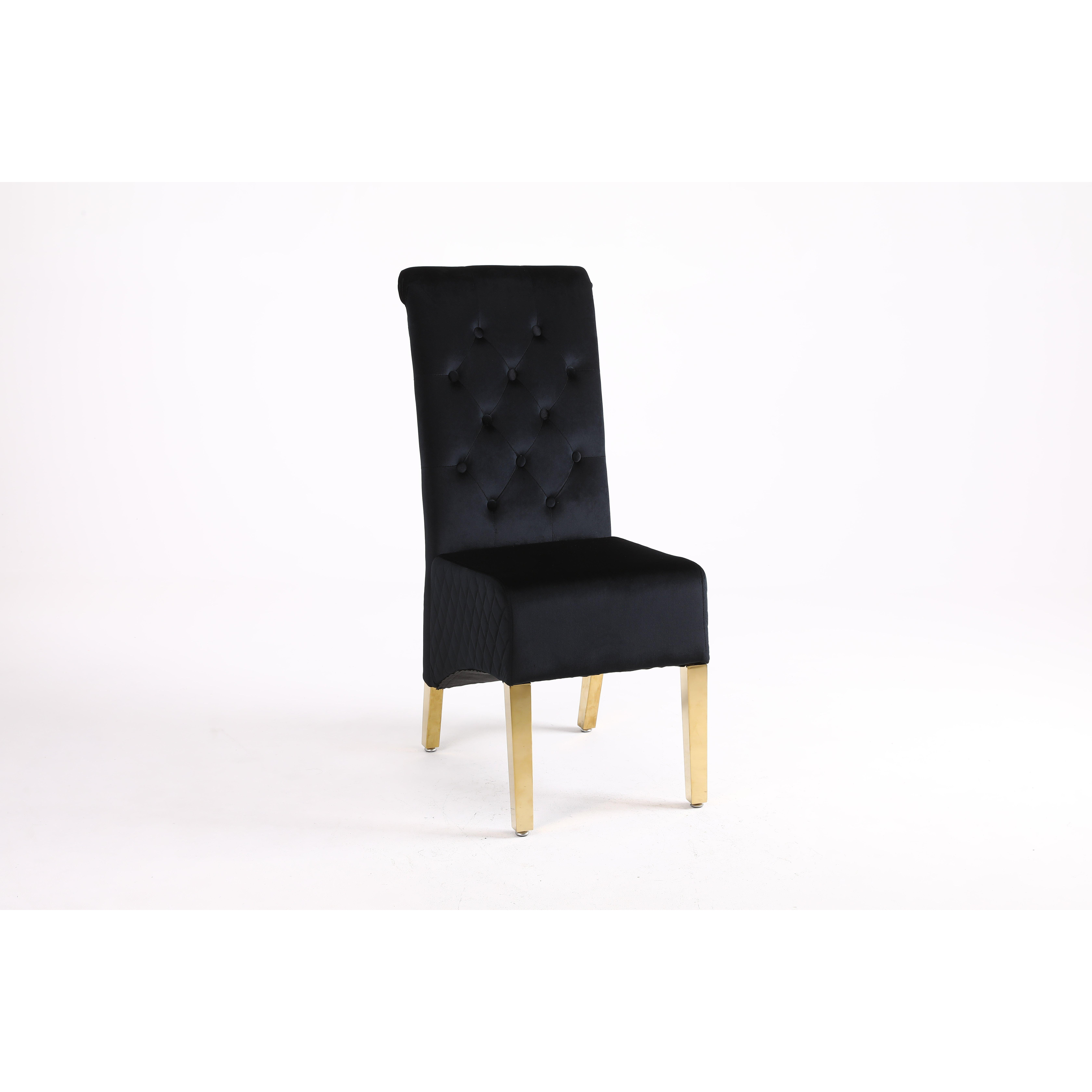 A Pair (x2) Velvet High Back Dining Chairs with Golden Chrome Knocker ...