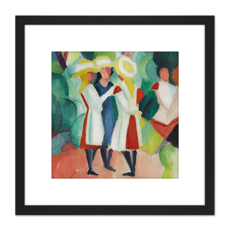 August Macke Three Girls In Yellow Straw Hats 8X8 Inch Square Wooden ...