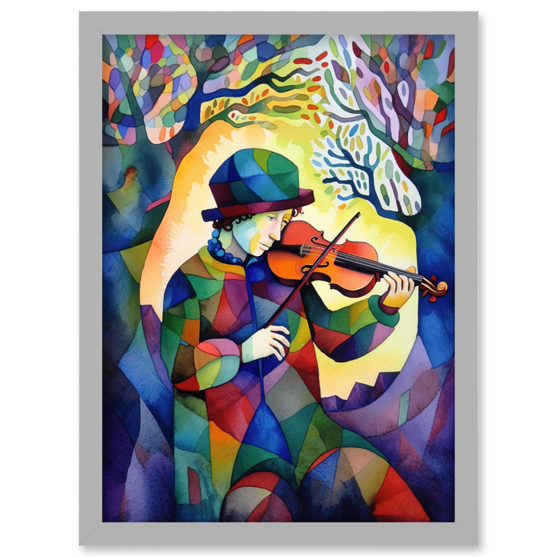 Fiddle Player In Forest Folk Art Watercolour Painting Artwork Framed ...