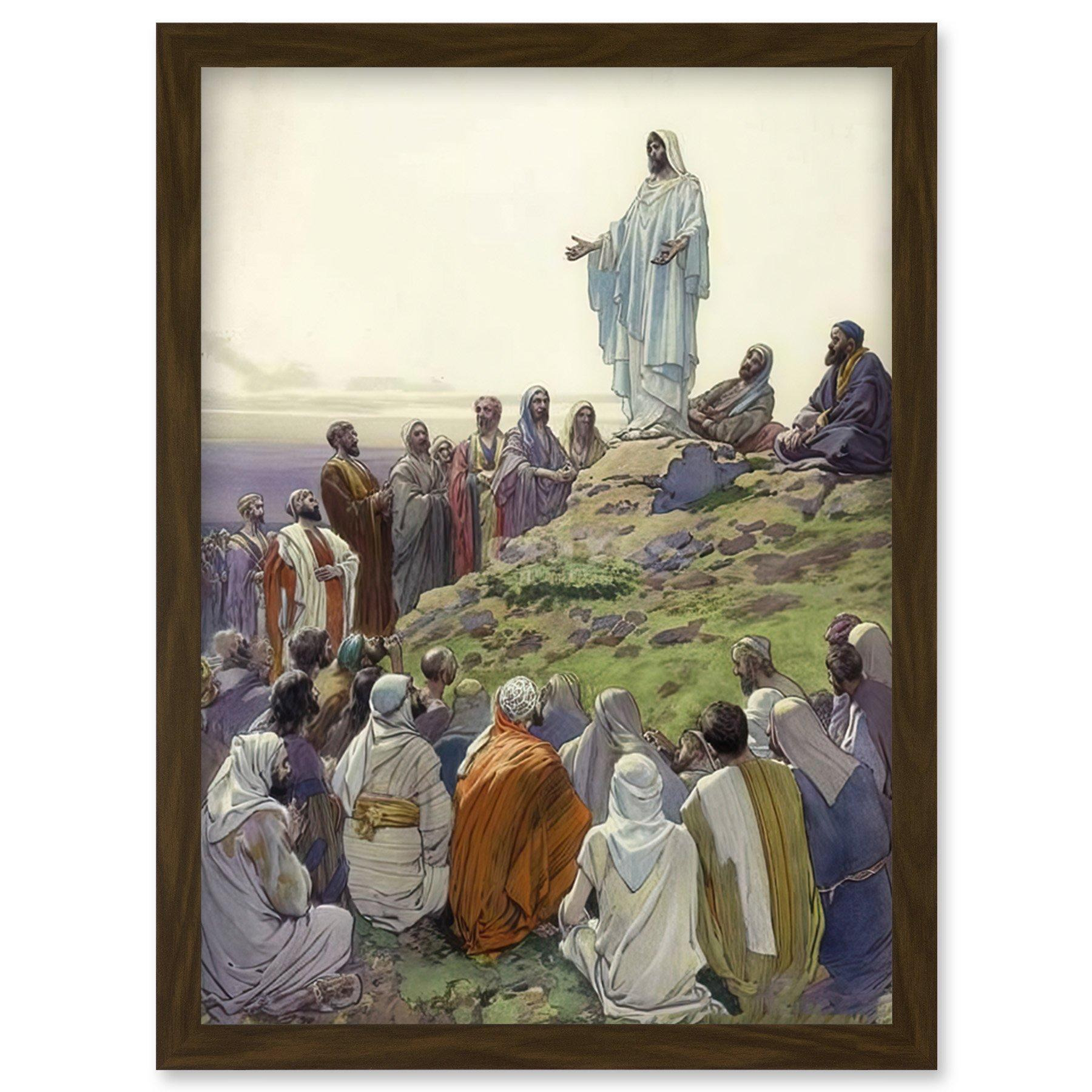 Jesus Gives Sermon on Mount Watercolour Painting Artwork Framed Wall ...