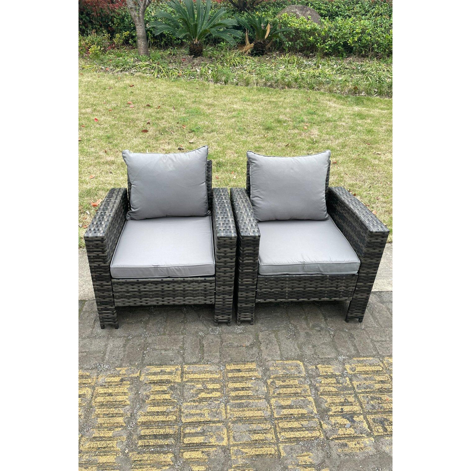 2 PC PE Wicker High Back Rattan Garden Arm Chair Dark Grey by Debenhams ...