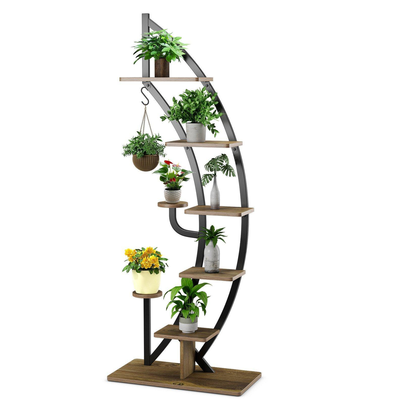 8-Tier Plant Stand Curved Half Moon Shape Ladder Flowers Shelf with ...