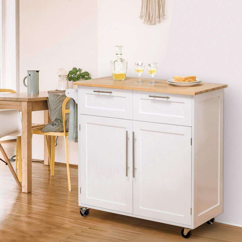 Large Rolling Kitchen Cart Trolley 2-Door Cupboard Kitchen Island by ...