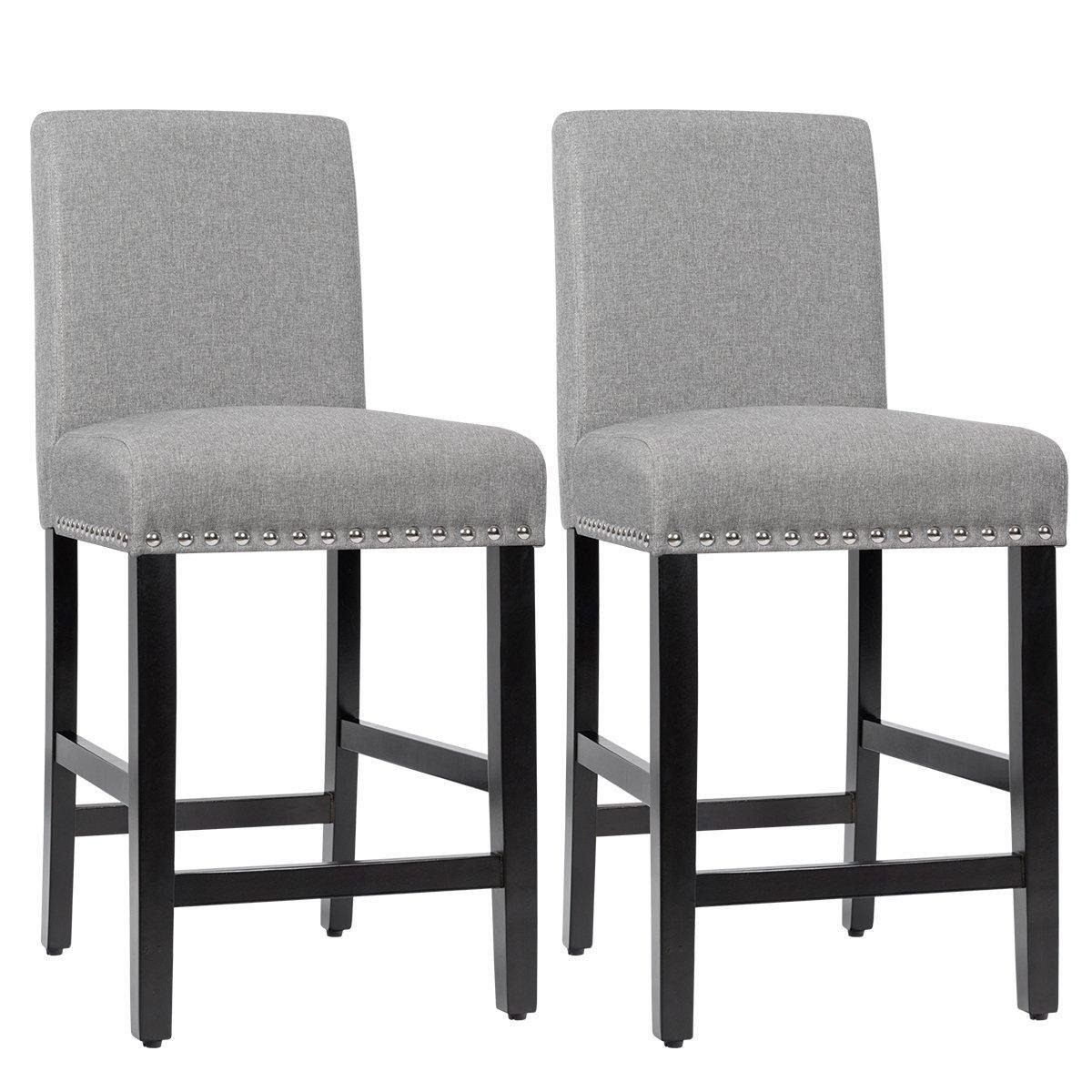Set of 2 Bar Stools Counter Height Chair Upholstered W/ Low Backrest ...