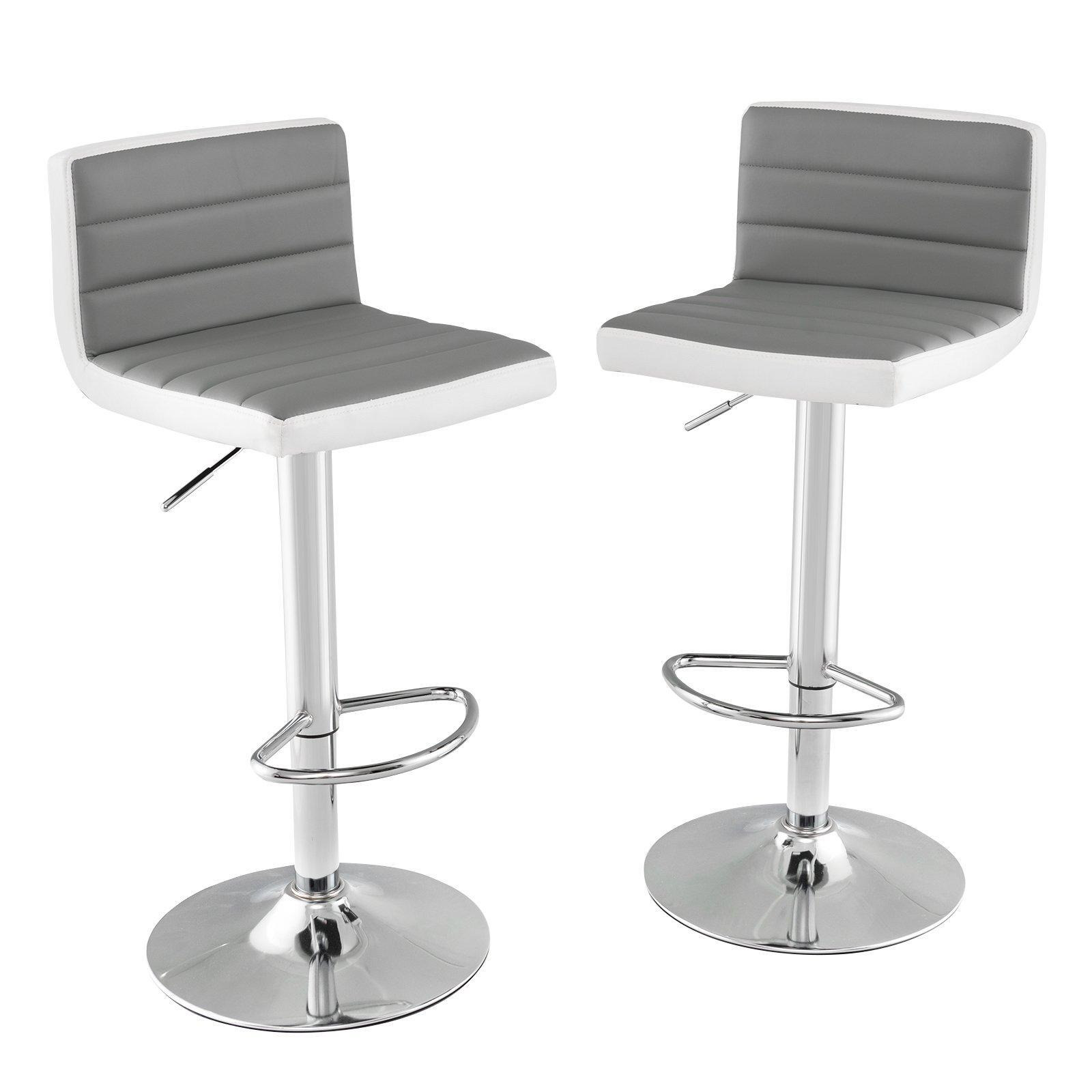 Set of 2 Bar Stools Adjustable Swivel PU LeatherCounter Height Pub ...