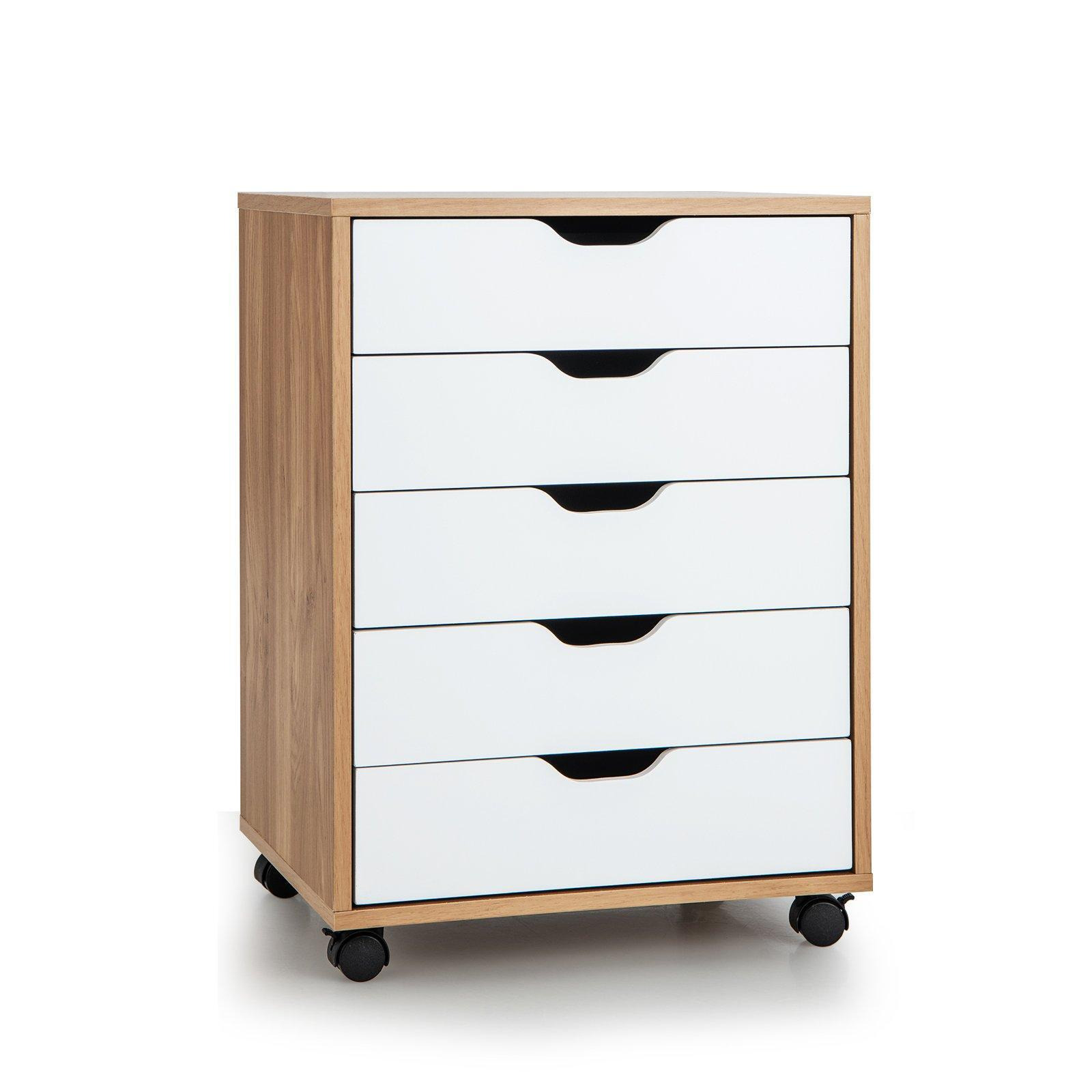 5 Drawer Rolling Storage Cabinet Mobile Chest of Drawers Wooden Dresser ...