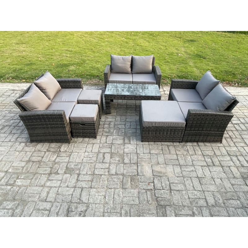 Outdoor U Shape Sofa Set Wicker PE Rattan Garden Furniture Set with ...