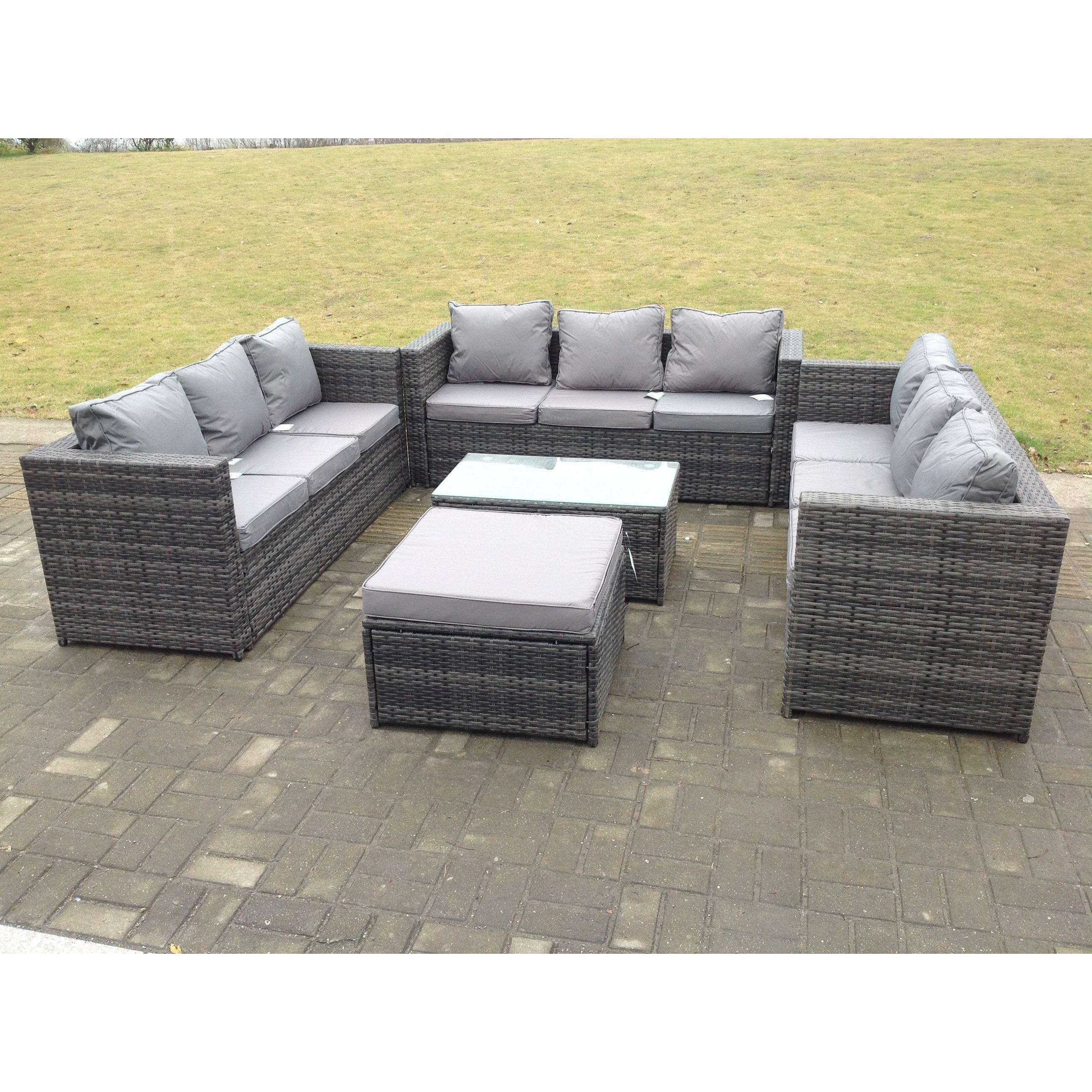 Outdoor Rattan Garden Furniture Lounge Sofa Set With Oblong Coffee ...