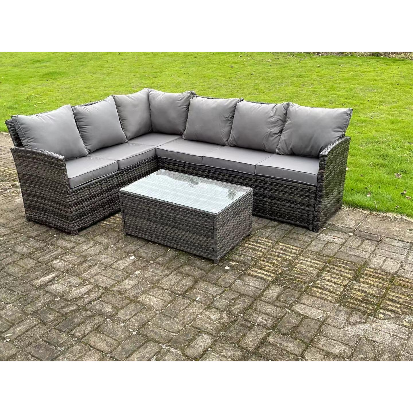 High Back Rattan Corner Sofa Set Outdoor Furniture Rectangular Coffee ...