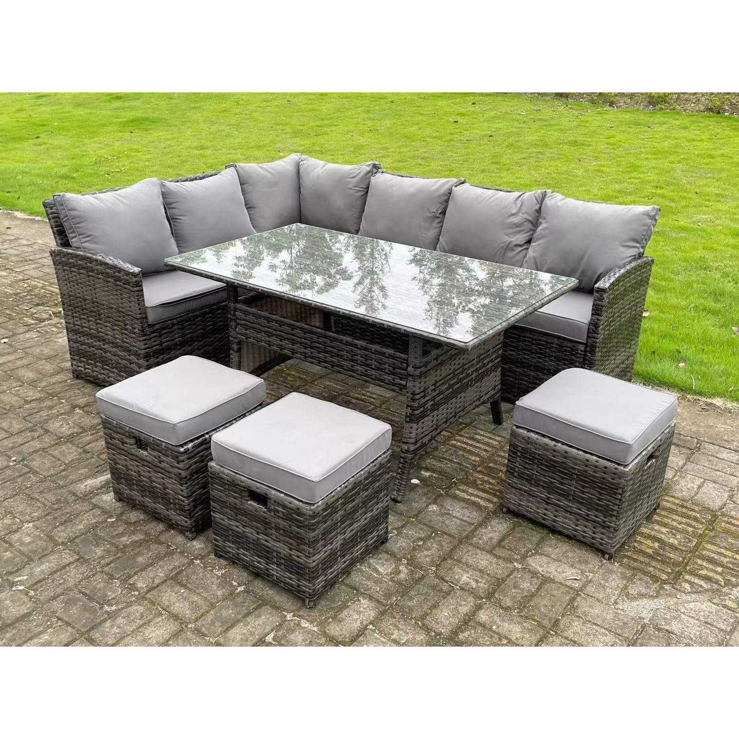 High Back Rattan Corner Sofa Set Outdoor Furniture Rectangular Dining ...