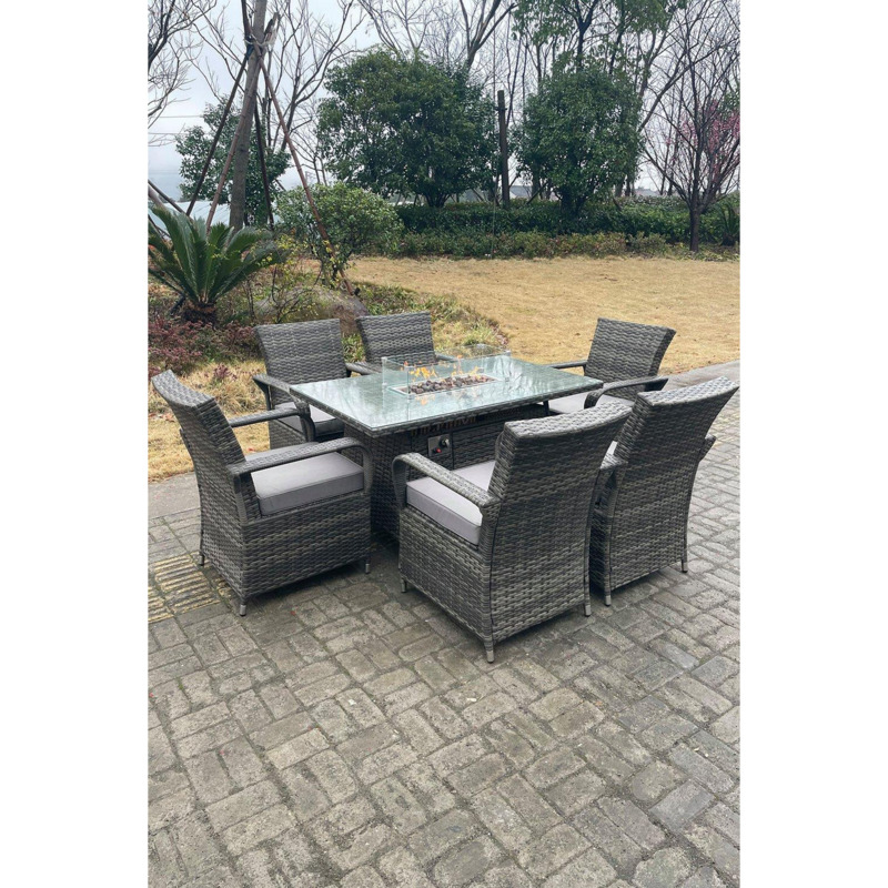 Rattan Gas Fire Pit Oblong Dining Table Gas Heater Table And Chair Set ...