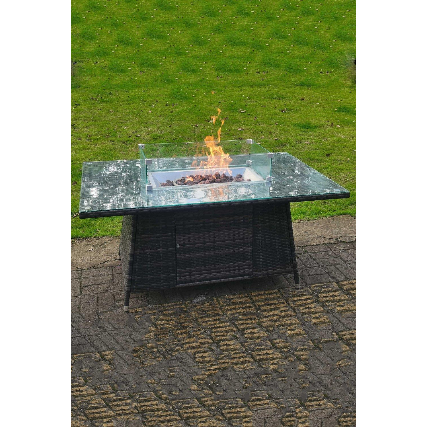 Rattan Fire Pit Table Dining Table Gas Heater Burner Patio by Debenhams ...