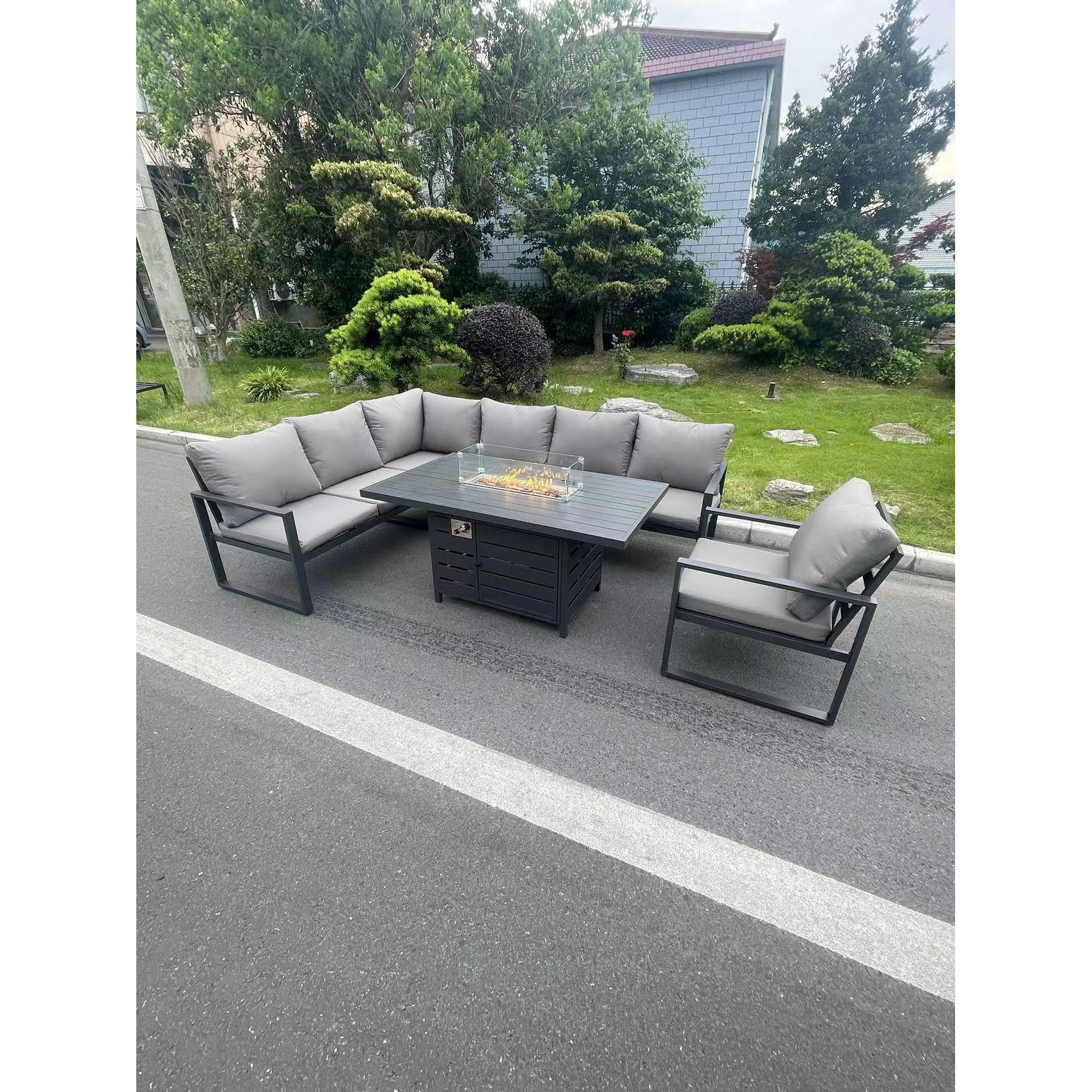 Aluminium Outdoor Garden Furniture Corner Sofa Gas Fire Pit Dining ...