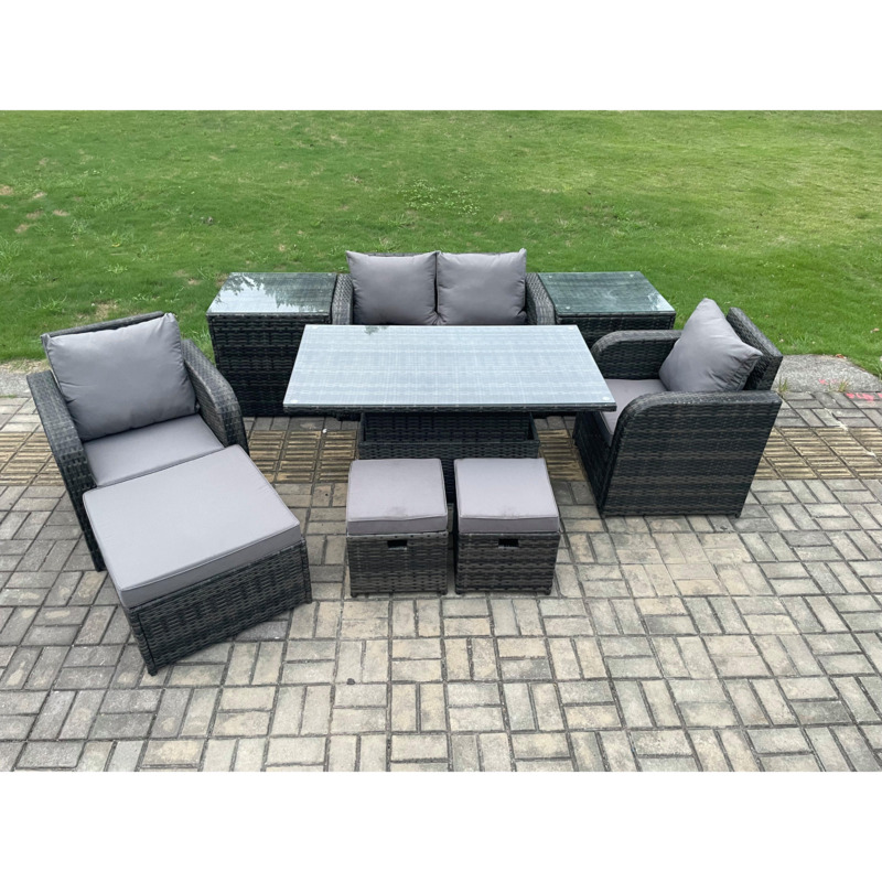 Rattan Furniture Outdoor Garden Dining Set Patio Height Adjustable ...