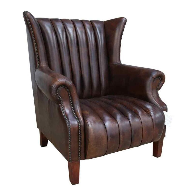 Cuban Cigar Vintage Tobacco Brown Distressed Leather Wingback Chair by ...