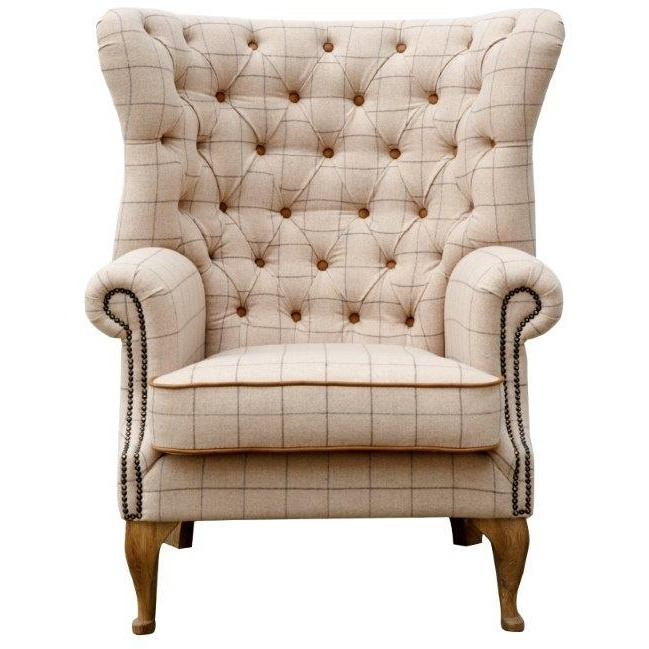 Downtown Mollie Wrap Around Wing Chair - Checked Natural Wool - Fabric ...